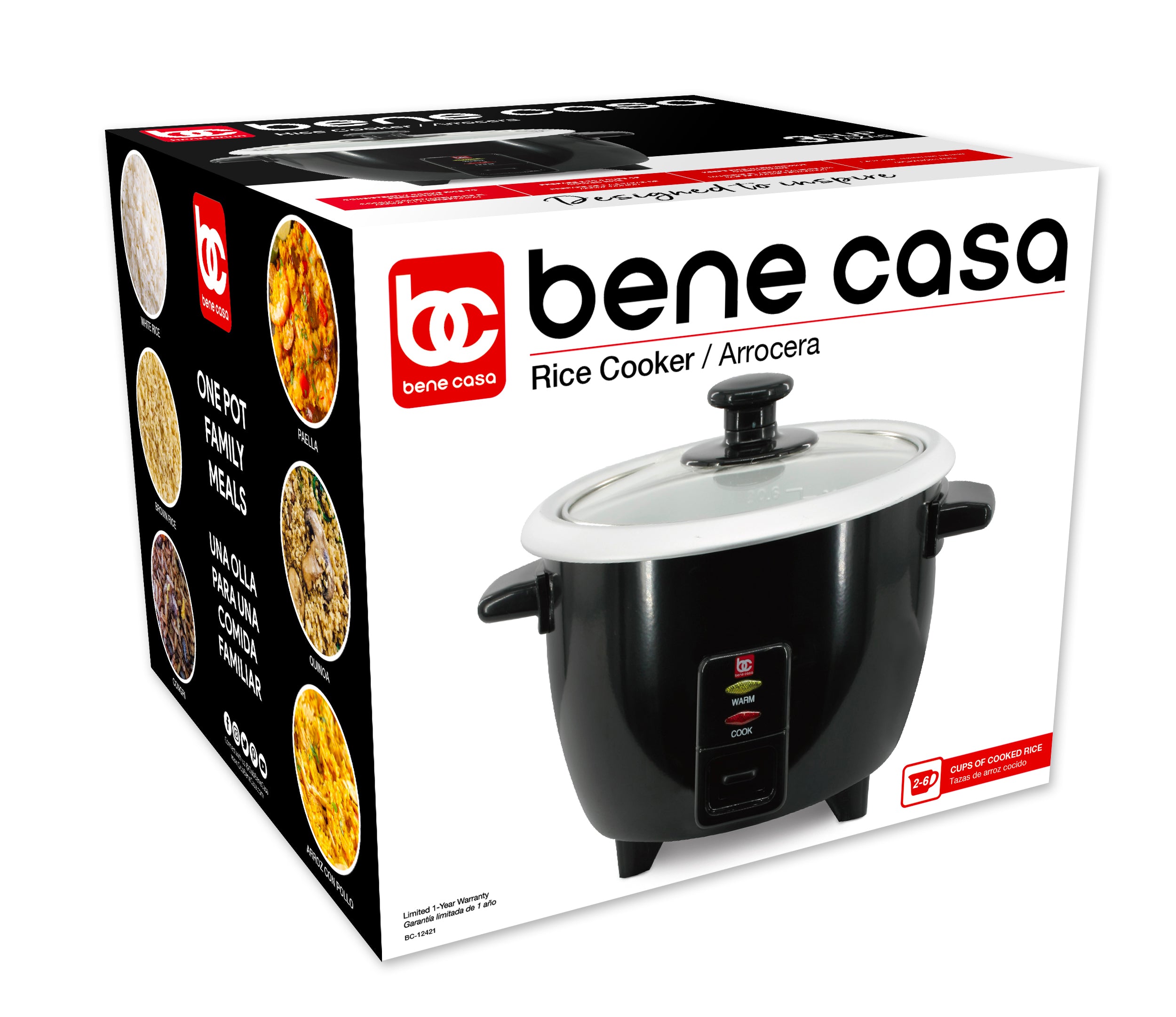 Bene Casa 3-Cup Stainless Steel Thermo Rice Cooker with Clear Lid