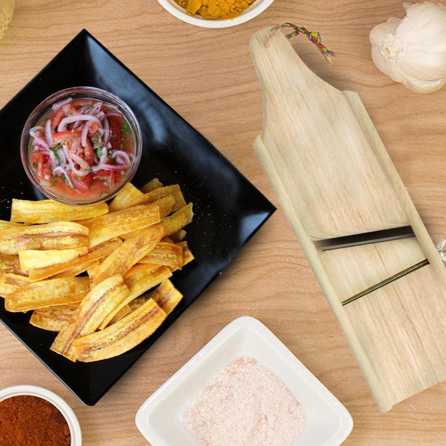 14-Inch Wooden Plantain Slicer with Adjustable Blade - Perfect for ...