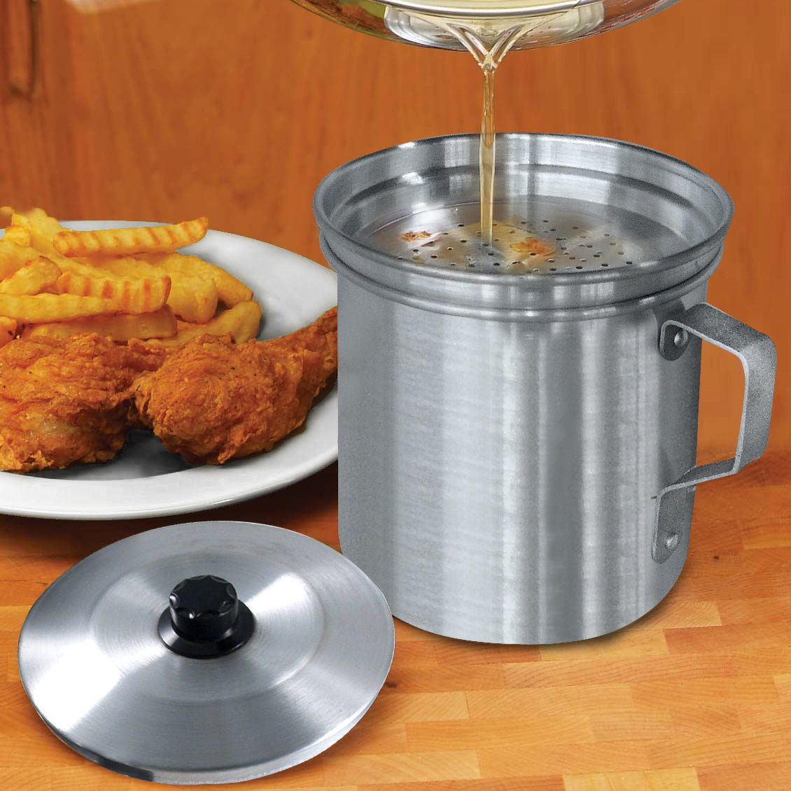 1-Quart Aluminum Drip Free Oil Strainer | Safe Oil Reuse – Bene Casa